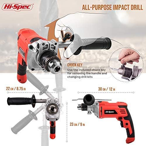 Hi-Spec 900W Corded Hammer Drill Kit – 13mm Chuck, Variable Speed, 12pc ...