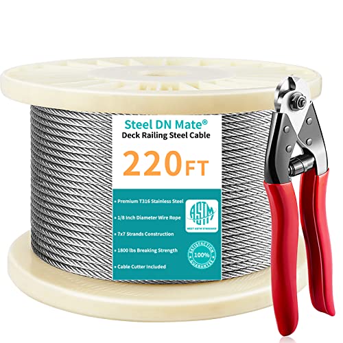 Steel DN Mate 220 Feet T316 1/8 Stainless Steel Cable, Aircraft Wire Rope for Cable Railing Kit ...