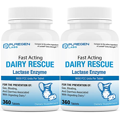 Puregen Labs Dairy Relief Fast Acting Lactase Enzyme 9000 FCC, Lactose ...