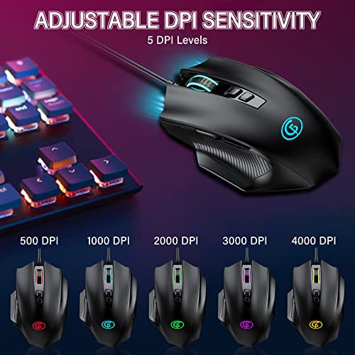 GF GOFREETECH Wired Gaming Mouse with Side Buttons, 7 Programmable Buttons, 5 Adjustable DPI ...