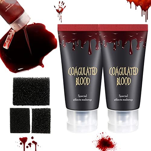 DE'LANCI Fake Blood Liquid, 2 Pcs Fake Blood Washable + 3 Pcs Sponge ...