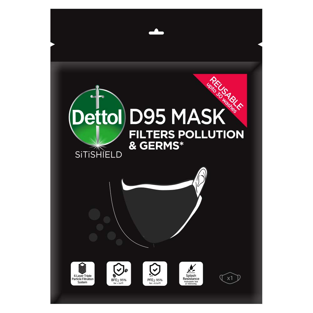 Dettol D95 Mask – Anti Virus, Reusable & Washable (Black, Small ...
