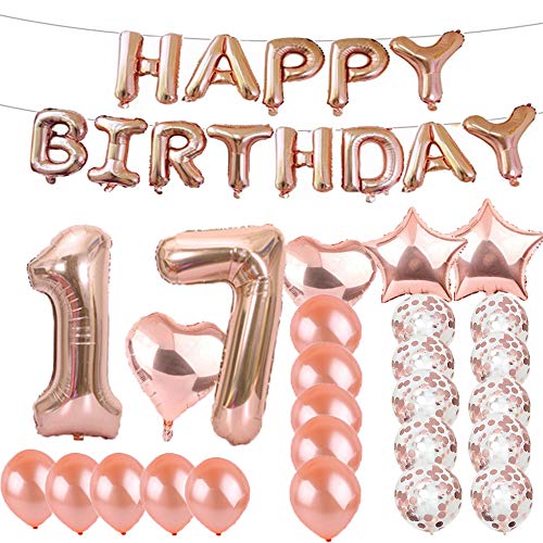 ZSNWGZ Sweet 17th Birthday Decorations Party Supplies,Rose Gold Number ...