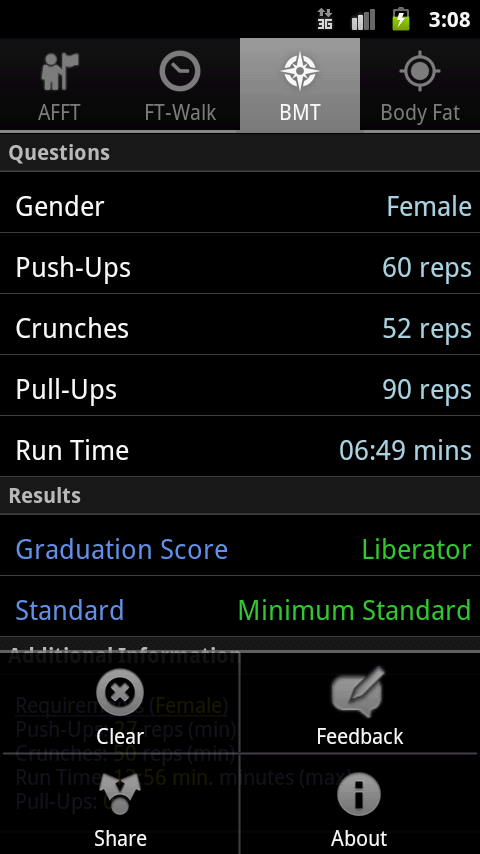 USAF PFT & BMT Calculator:Amazon.com:Appstore for Android