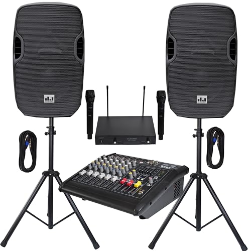 MUSYSIC Portable PA System with Wireless Microphone and Speakers – 6 Ch ...