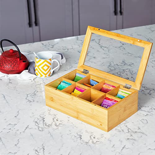 RoyalHouse Big Natural Bamboo Tea Storage Organizer with Clear Acrylic ...
