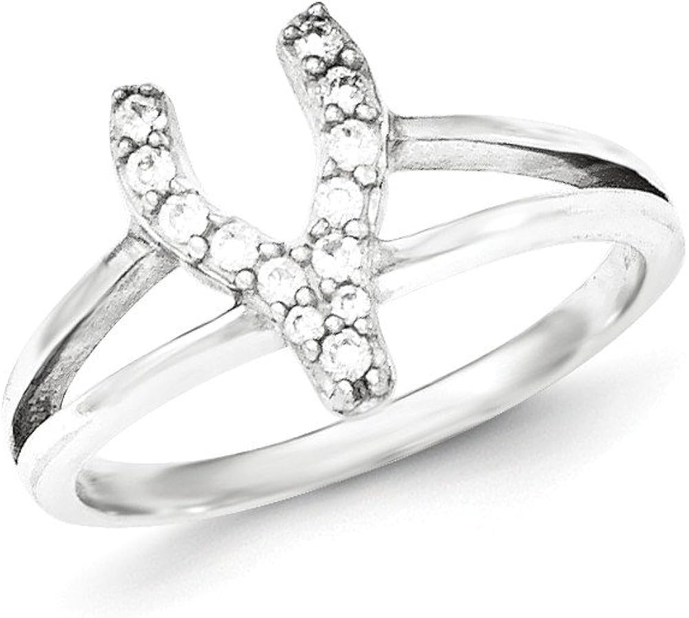 Amazon.com: Sterling Silver Polished CZ Wishbone Ring: Jewelry