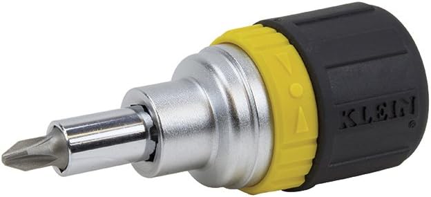 Klein Tools 32593 Ratcheting Stubby Screwdriver, Black, 6-in-1 US Sizes ...