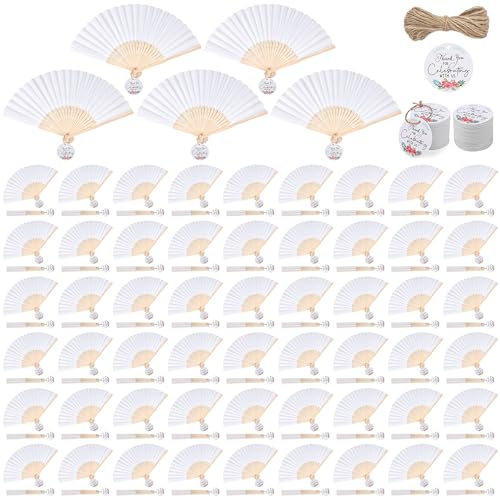 MCEAST 120 Pack White Wedding Folding Fans Bamboo Handheld Paper Fan ...