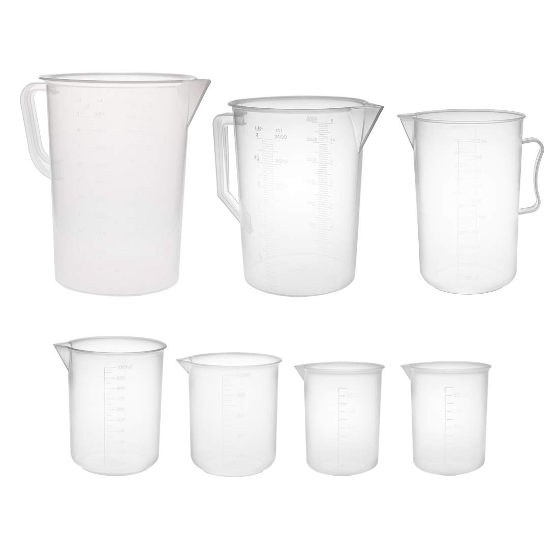 sourcing map Measuring Cup 5000ml 3000ml 2000ml 1000ml 500ml 300ml 250ml Set of 7, PP Plastic ...