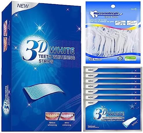 NHU 14 Peroxide Free 3D Whitening Strips with 30 Floss Sticks Instant ...