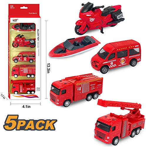 Diecast Fire Trucks Toy Cars for Kids Toddlers Boys - 5 Pack Alloy ...