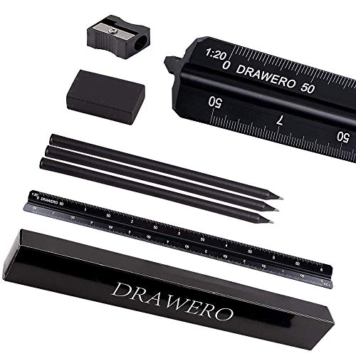 Scale Ruler Triangular Architectural 6-Piece Set- 12Inch Aluminum Black ...