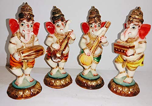 Buy Sawcart Lord Ganesha / Ganesh / Ganpati Musical Set of 4 Statue ...