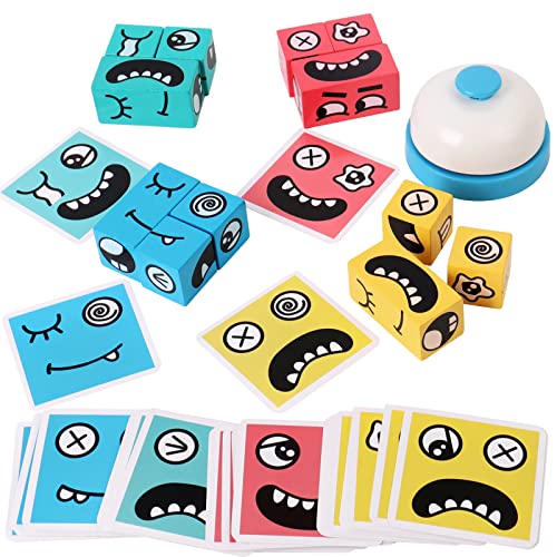 CHIYR Wooden Expressions Matching Block Puzzles Building Cubes Toy ...