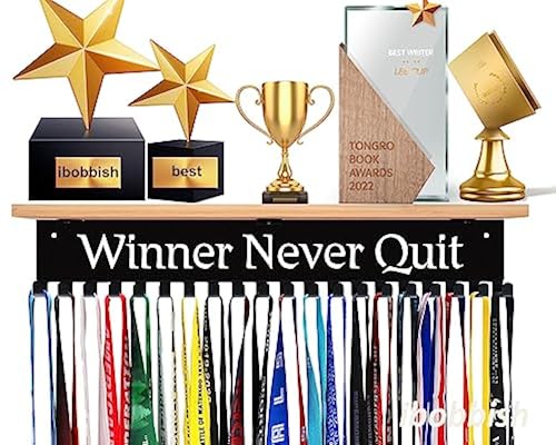 iBobbish Winner Never Quit Trophy and Medal Hanger Display Shelf,Soccer ...