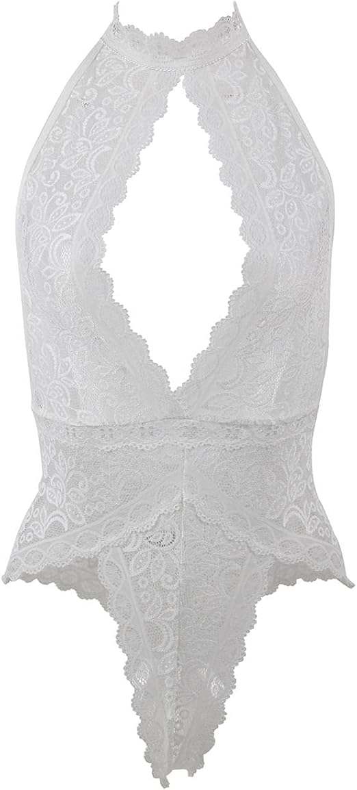 Hunny Bunny Sexy White Lace Open Front Halter Neck Teddy Body Lingerie ...