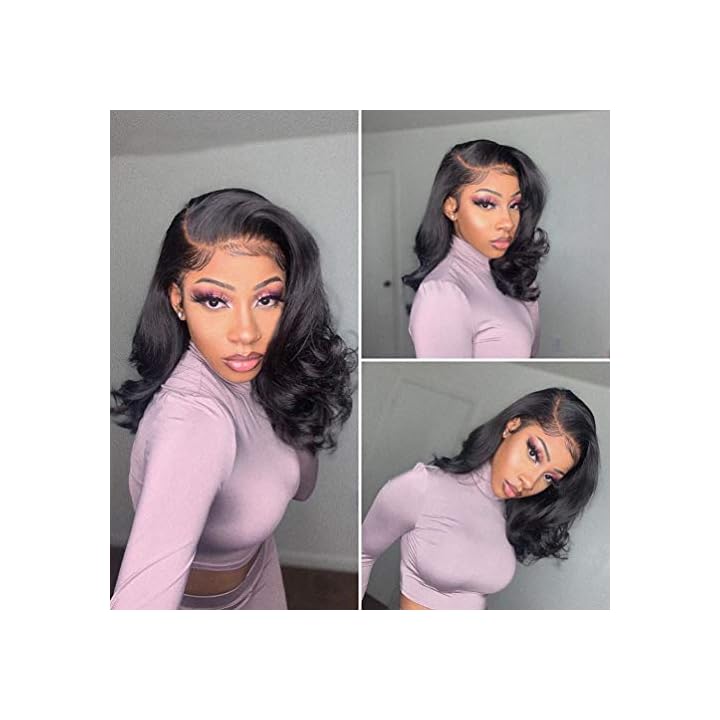 Lace Front Bob Wigs (12 Inch) Brazilian Body Wave Bob Wigs for Black ...