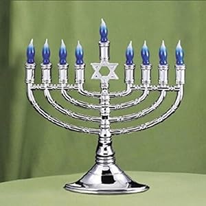 Amazon.com: Lighted Silver Chanukah Menorah with Blue Bulbs, 13-5/8 in ...