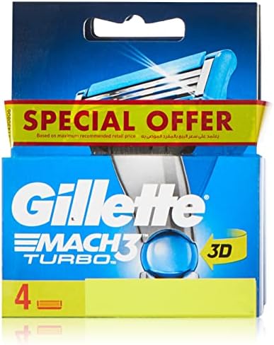 Gillette Mach 3 Turbo Men Razor Blade Refills, 4 Count Triple Pack ...