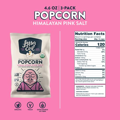LesserEvil Himalayan Pink Salt Organic Popcorn, Premium Quality ...