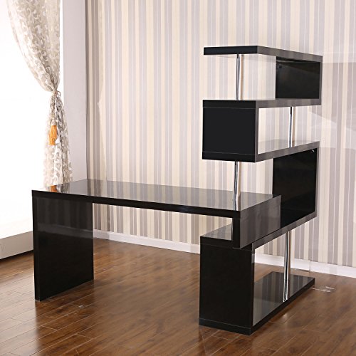 HOMCOM 94" 5 Tier L-Shaped Computer Desk Rotating Writing - Want It All