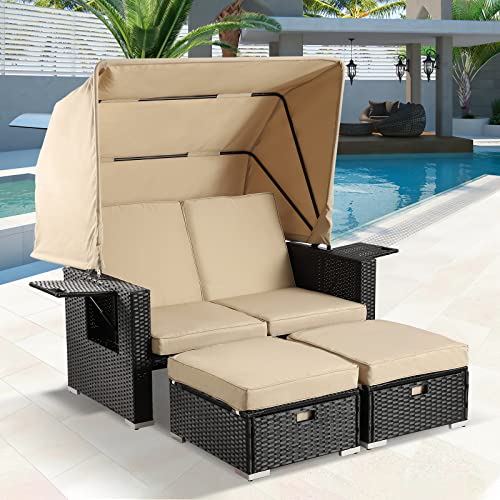 MAGIC UNION Outdoor Furniture Wicker Loveseat Sofa Set with Retractable ...