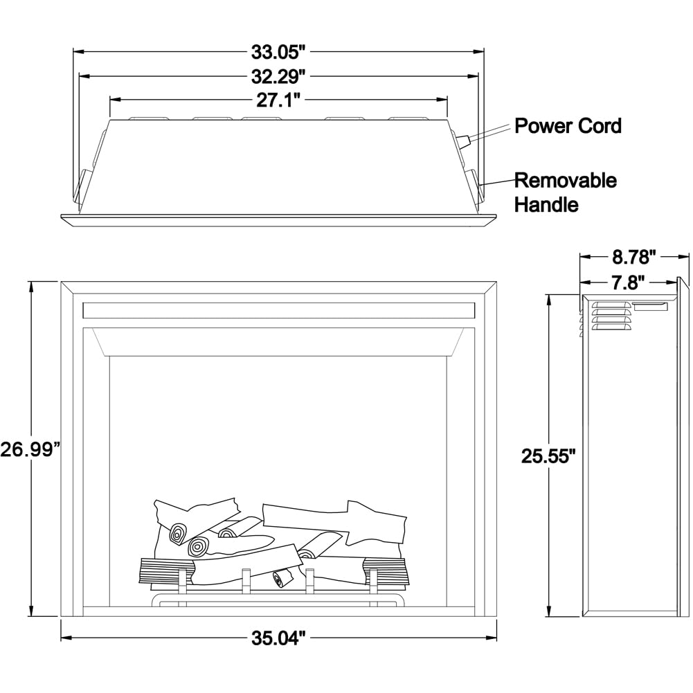 RICHFLAME Gavin 33 Inches Electric Fireplace Insert With Log Speaker, Designed For Stud, Wood ...