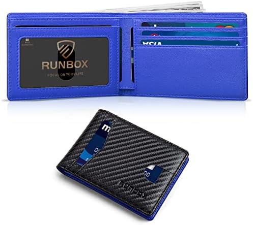 RUNBOX Men's Wallets Slim Rfid Leather Bifold With Gift Box, Carbon ...