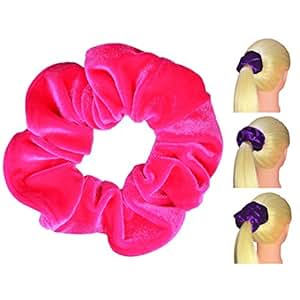Amazon.com: Neon Pink Velvet Scrunchies Premium Plush Soft Ponytail ...