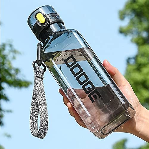 Water Bottle 1L BPA Free Leak Proof Gym Bottle, Portable Transparent Square Creative Sport Water ...