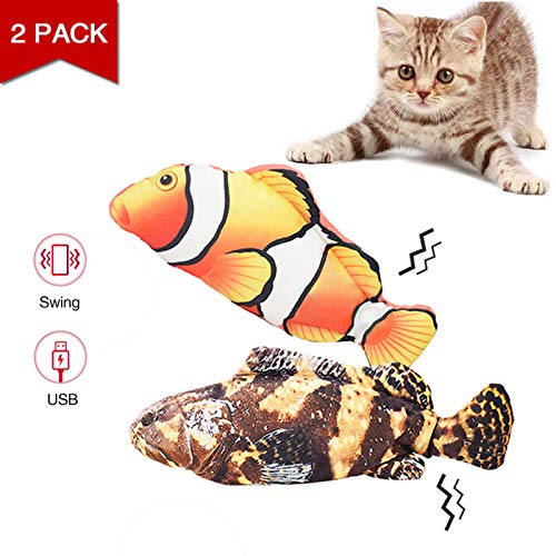 LITHE 2 Pack 11" Electric Moving Fish Cat Toy, Flopping Fish Kitty Toys ...