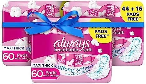 Always Breathable Soft Maxi Thick, Large sanitary pads with wings, 60 ...