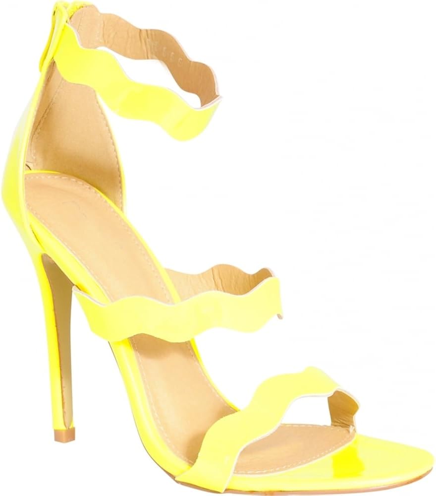 Ladies Yellow Strappy Ankle Strap Open Toe Stiletto High Heels Shoes ...