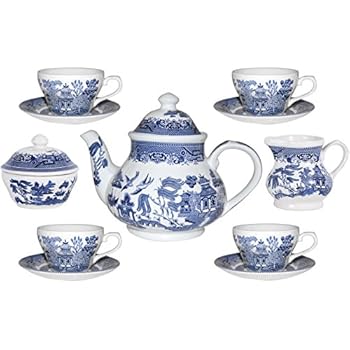 Amazon.com | Churchill Blue Willow 11 Piece Tea Set: Tea Sets