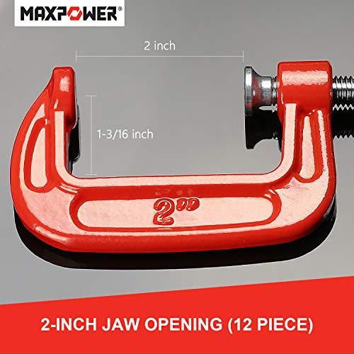 MAXPOWER 2 Inch C-clamp, 12 Pieces C Clamps Set, 2-Inch Jaw Opening ...