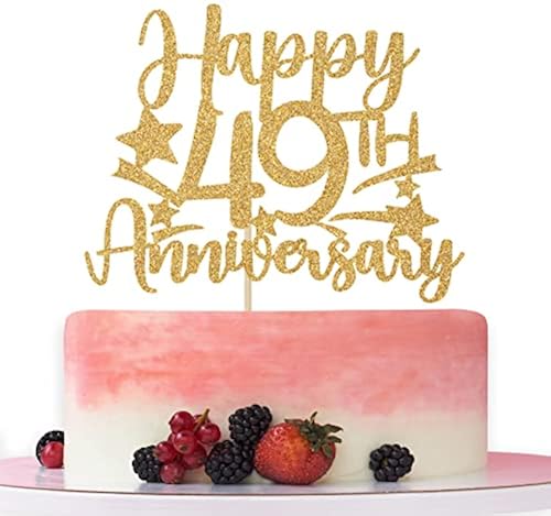 Gold Glitter Happy 49th Anniversary Cake Topper for Wedding Anniversary ...