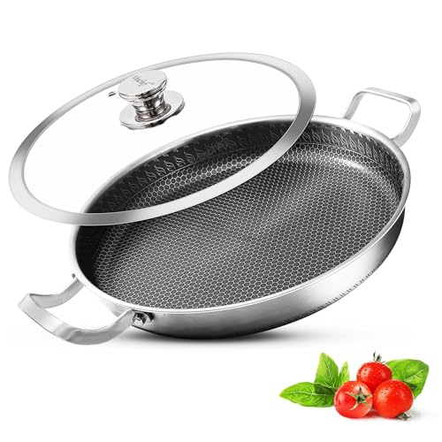 Vinchef Skillet with Lid 13 Inch Stainless Steel Pan, PFOA Free ...