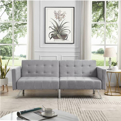 Majnesvon Modern Fabric Sofa Bed Futon with Chrome Legs Convertible ...