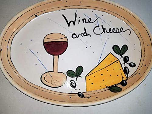 Amazon.com: Hand painted ceramic wine and cheese platter : Handmade ...