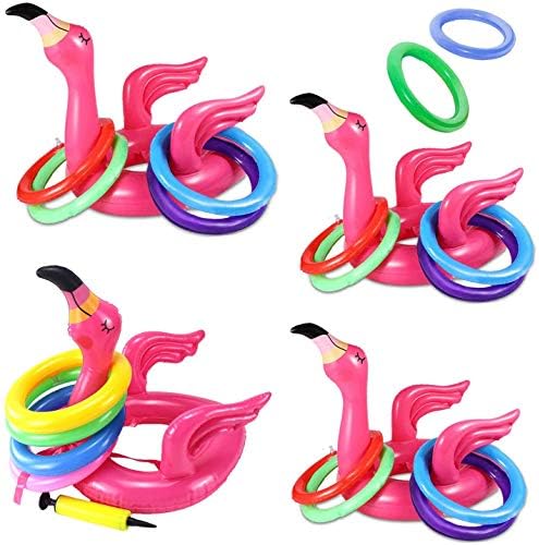 SYOSI Inflatable Flamingo Ring Toss Game, 4pcs Inflatable Flamingo Hats ...
