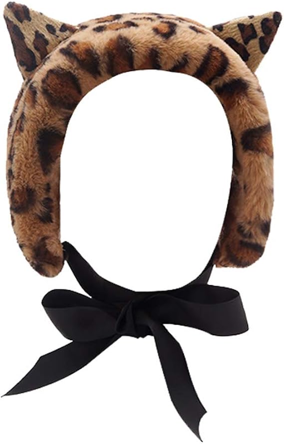 Amazon.com: Leopard Self-tie Ear Muffs Cute Ear Faux Furry Ear Warmers ...
