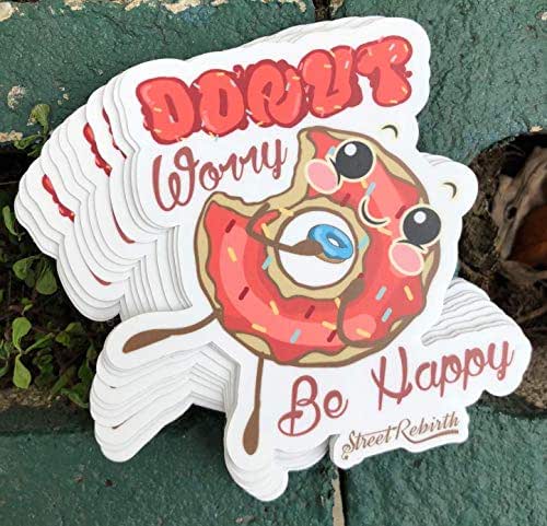 Amazon.com: 1 Donut Worry Be Happy Sticker - One 4 Inch WaterProof ...