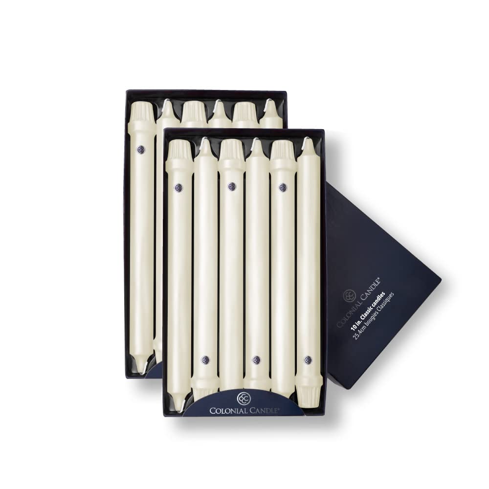 Colonial Candle Unscented Taper Candle, Classic Collection, Ivory, 10 ...