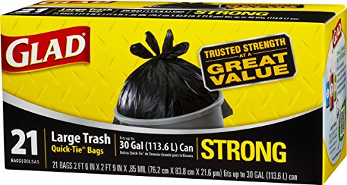 Glad Large Quick-Tie Trash Bags - Extra Strong 30 Gallon Black Trash ...