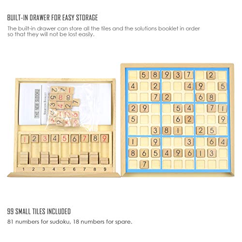 KAILIMENG Wooden Sudoku Board Game with Drawer - 81 Grids Number Place ...