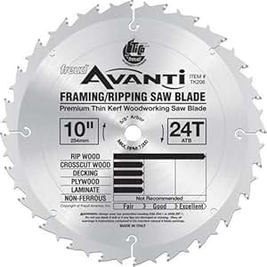 Freud TK206 Avanti 10-Inch 24-Teeth ATB Thin Kerf Ripping Saw Blade ...