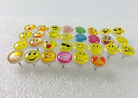 Retro Smiley Face Emoticon Push Pins Plastic Head Thumb Tacks Drawing ...