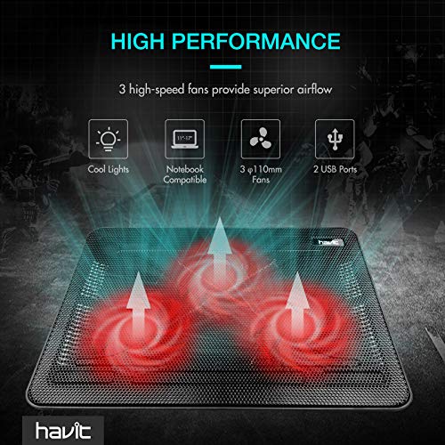 Havit HV-F2056 15.6-17 Inch Laptop Cooler Cooling Pad - Slim Portable USB Powered (3 Fans ...