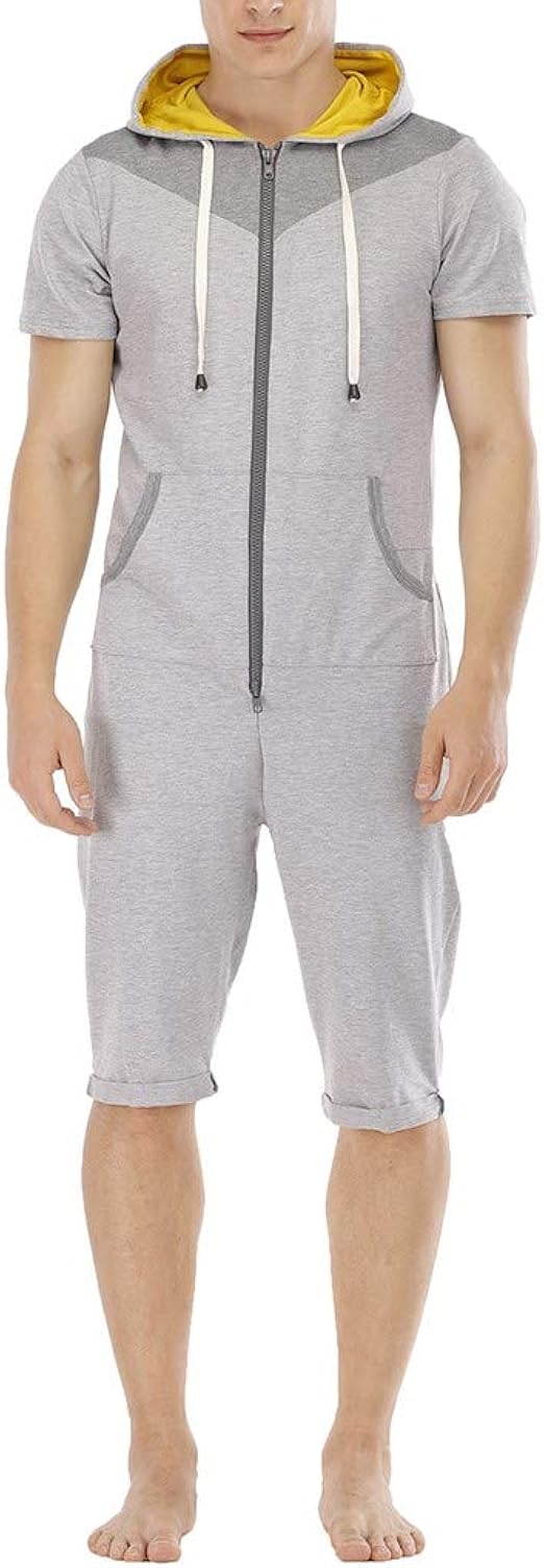 Men's Short Sleeve Jumpsuit Gray Elegant Summer One Piece Nightwear ...